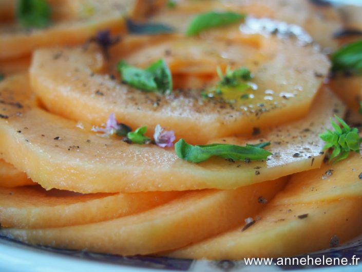 Carpaccio de melon- vinaigre balsamique blanc